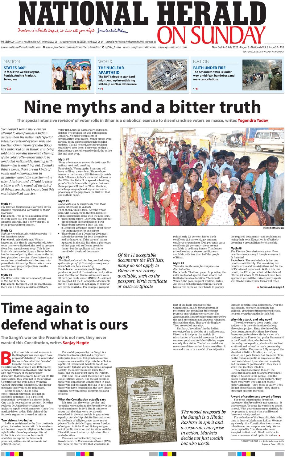 E-Paper National Herald, National Herald on Sunday - NewspaperMain Edition